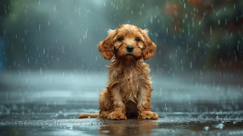 A Small Brown Puppy in the Rain Stock Image - Image of baby, innocence ...