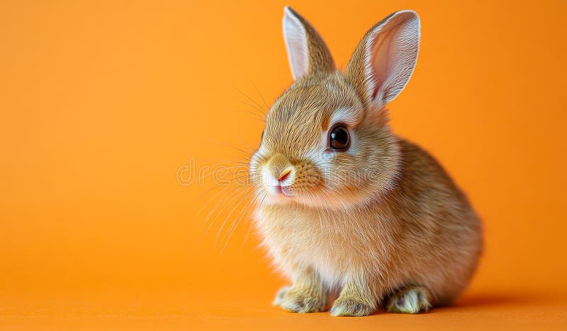 A Small Brown Rabbit is Sitting on an Orange Background Stock Image ...