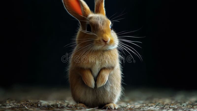 Cute Brown Rabbit Standing Upright with Whiskers and Alert Ears in a ...