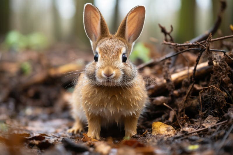 A Small Brown Rabbit is Standing in the Woods Stock Illustration ...