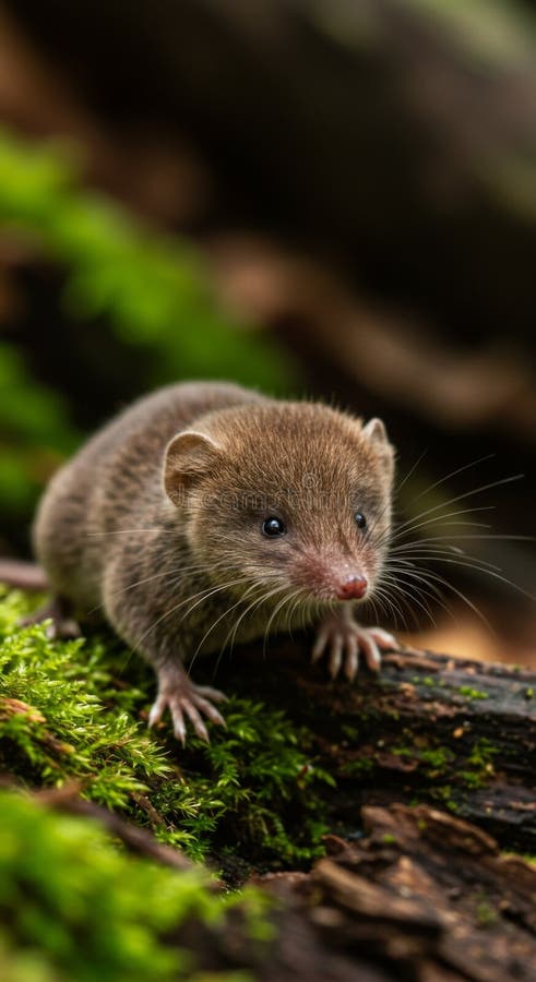 Small Brown Shrew on Mossy Log in Forest Stock Illustration ...