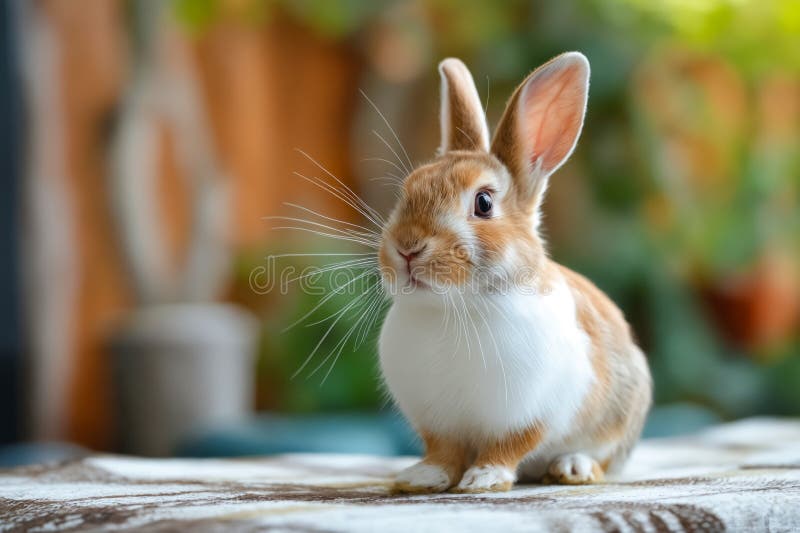 A Small Brown and White Rabbit Sitting on Top of a Table. Generative AI ...