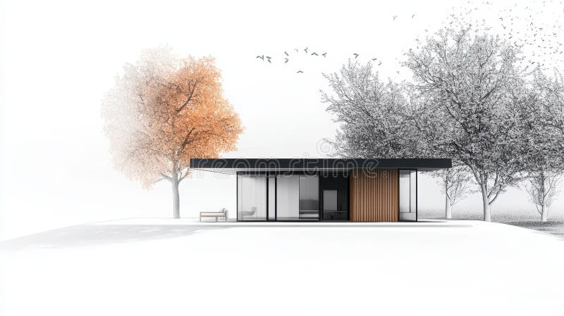 A Small Building with a Bench and Trees Stock Illustration ...