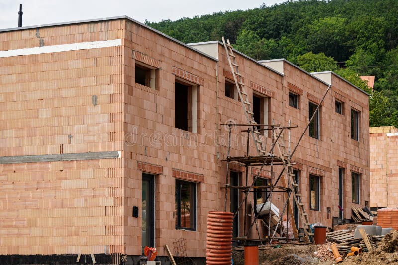 Small Building Construction Site, Wall Made of Orange Bricks, Small ...