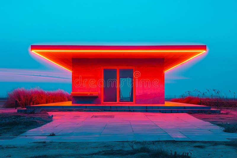 A Small Building with a Neon Light on it Stock Photo - Image of ...