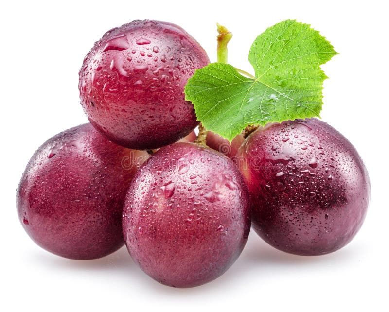 Small Bunch of Red Table Grape with Grape Leaves Covered with Water ...