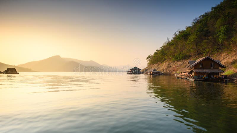 Small Bungalow in River Morning Time Stock Photo - Image of green ...