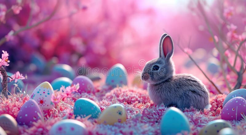 A Small Bunny Surrounded by Colorful Eggs Stock Image - Image of ...