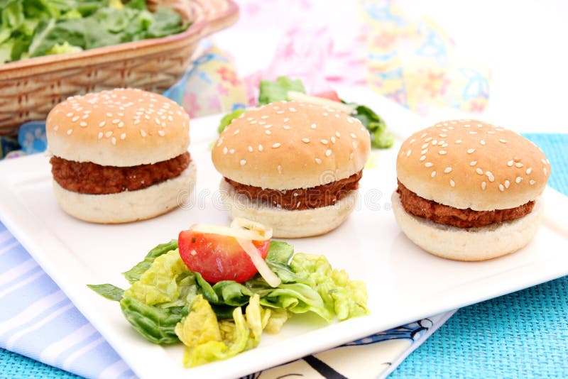 Small Burgers stock image. Image of snack, meat, tomatoes - 18180011