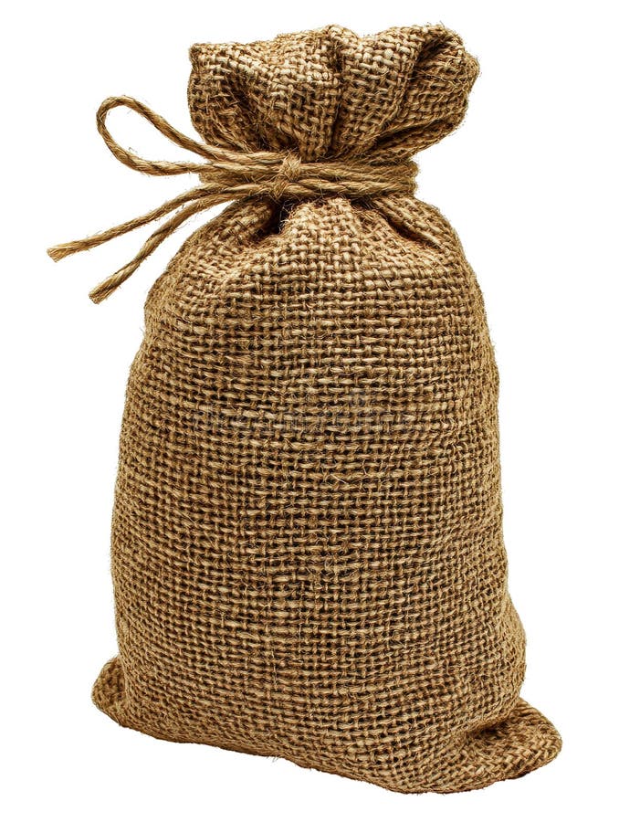 Small Burlap Sack with a Tied Rope, Isolated on White Stock ...
