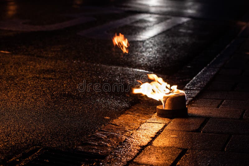 Small Burning Fire on Street Stock Photo - Image of beeline, village ...