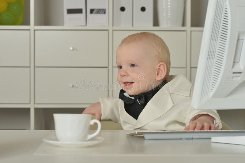 Small Business Boy and Computer Stock Image - Image of communication ...
