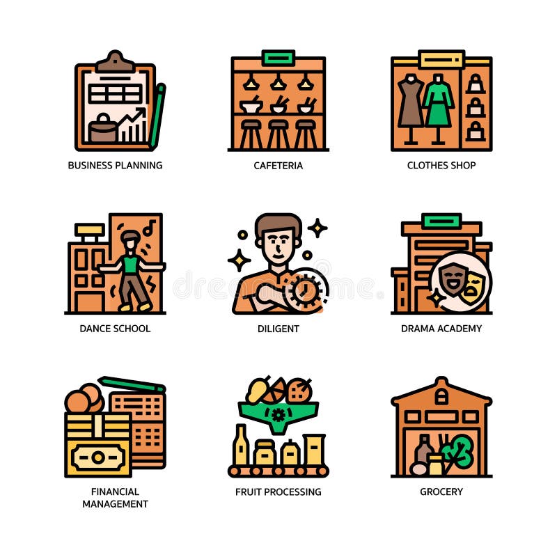 Small business icons set stock vector. Illustration of fruit - 205783054