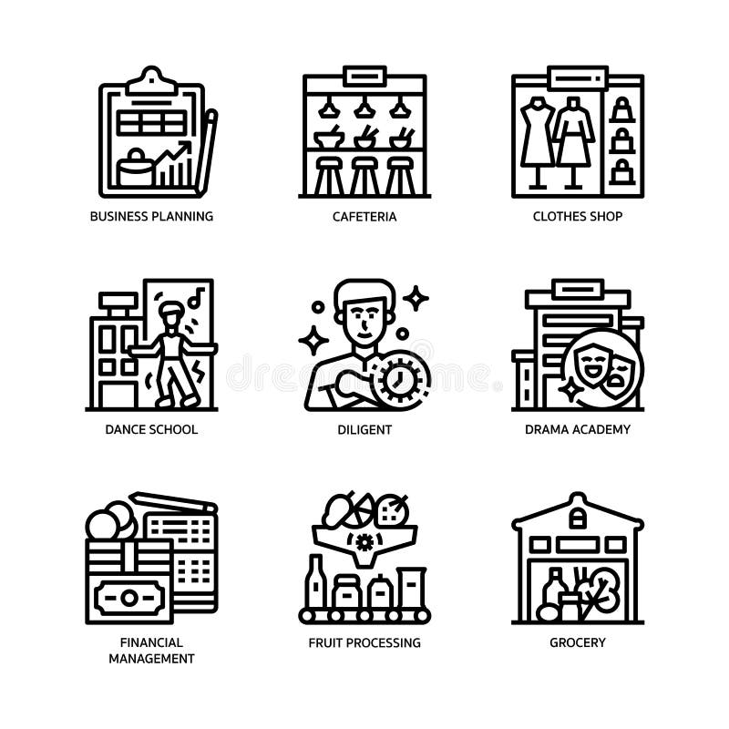 Small business icons set stock vector. Illustration of cafeteria ...
