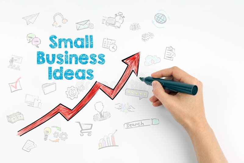 Small Business Ideas Concept. Hand with Marker Writing Stock Photo ...