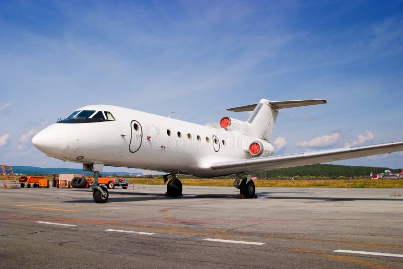 Luxury Private Jet Airplane - Side View - Bombardier Global Stock Image ...
