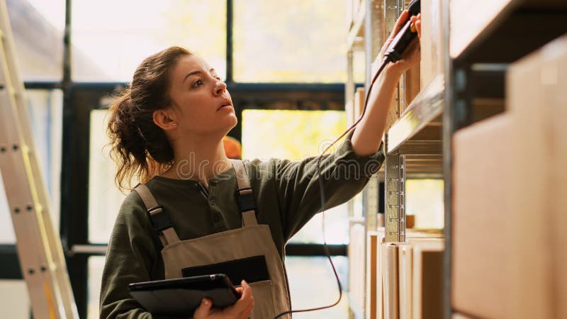 Small Business Manager Scanning Barcode Stock Image - Image of shelves ...