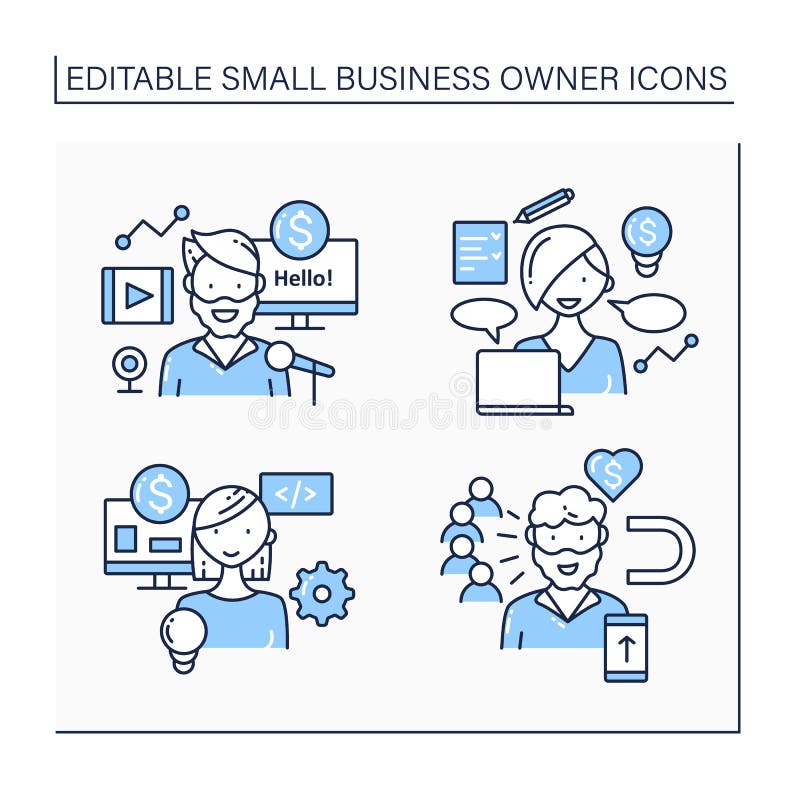 Small Business Owner Line Icons Set Stock Vector - Illustration of ...