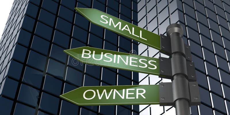 Small Business Owner Road Sign with Building Facade Stock Illustration ...