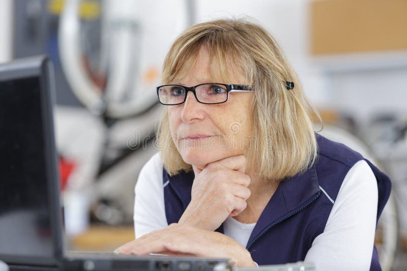 Business Owner Using Computer in Store Stock Photo - Image of enjoying ...