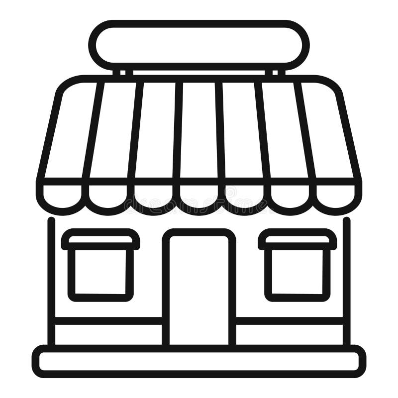 Small Business Storefront Facade with Striped Awning Sign Stock ...