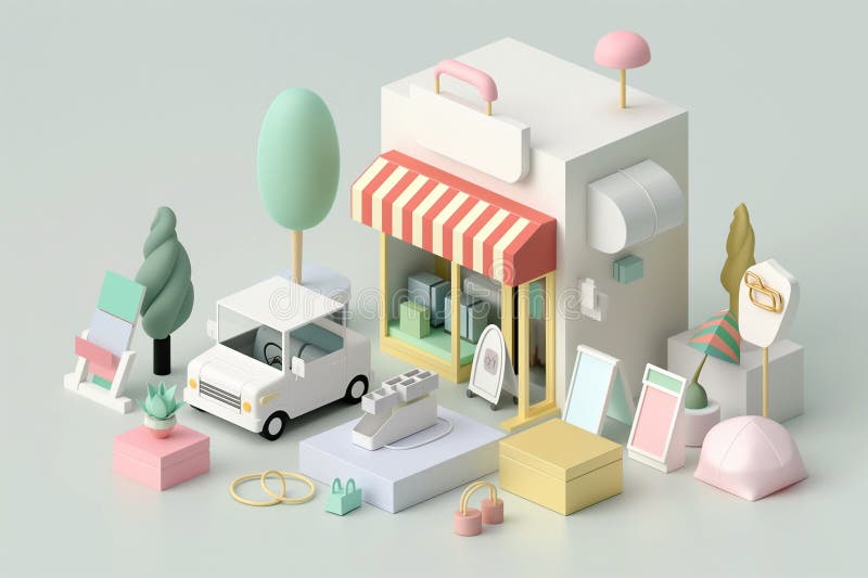 Small Business of Three-dimensional Elements, 3d Model Stock ...