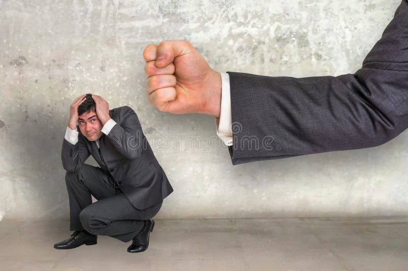 Small Businessman Under Boss Pressure Stock Photo - Image of cover ...
