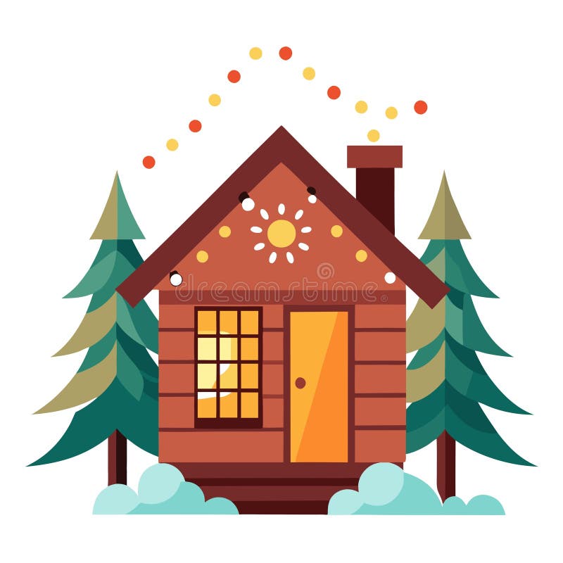 A Small Cabin with Christmas Lights on the Porch. Image Stock Vector ...