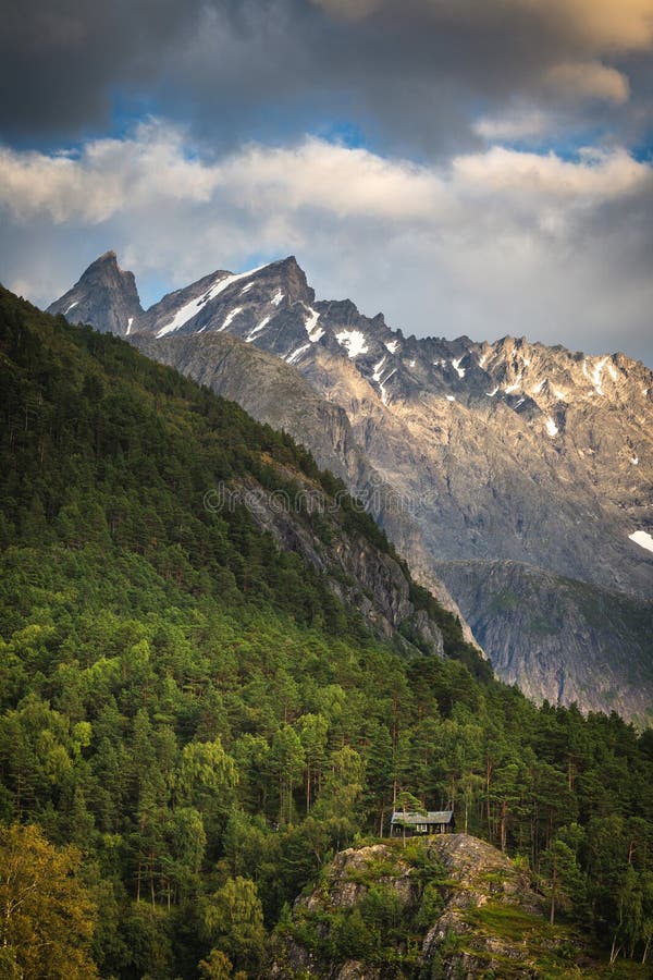Small Cabin in the Forest, Romsdalen Mountains. Summer in Norway Stock ...