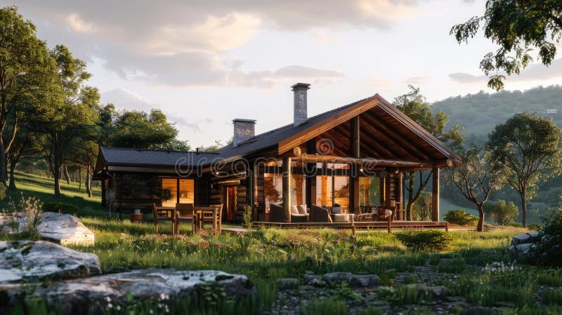 A Small Cabin on a Grassy Hill. Perfect for Nature-themed Designs Stock ...