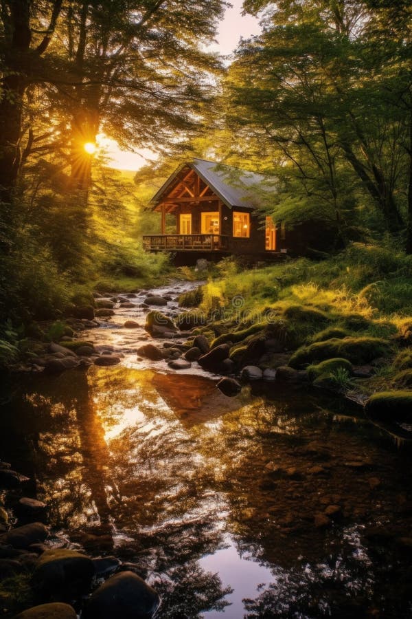 A Small Cabin Sits in the Middle of a Stream. Generative AI Image ...