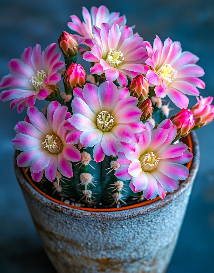 A Small Cactus with Pink Flowers in a Pot Stock Photo - Image of plant ...