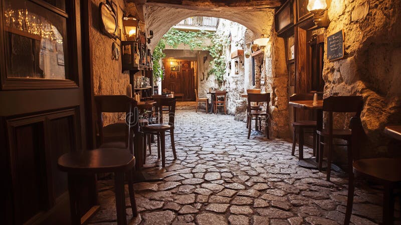 Small Cafe Inside an Ancient Building with Cobblestone Floors and ...