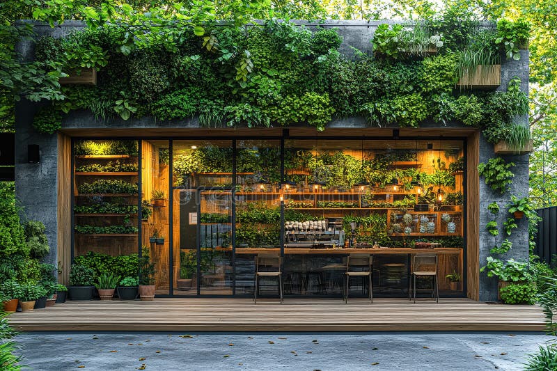 Small Cafe with a Lot of Greenery and Plants Stock Image - Image of ...