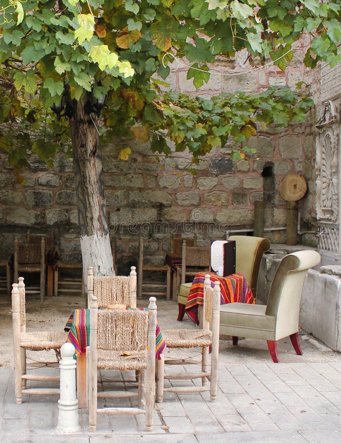 Small cafe under the tree stock image. Image of brick - 59807691