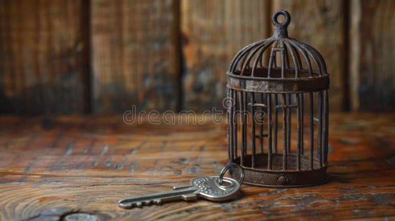 A Small Cage with a Key Lying beside it, Representing Security, Access ...