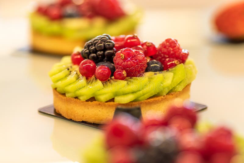 Small Cake Pieces with Custard Stock Photo - Image of ready, dessert ...