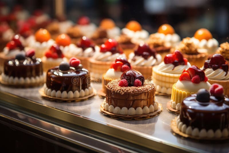 Small Cakes on Display at the Patisserie Counter Creative AI Stock ...