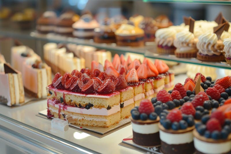 Small Cakes on Display at the Patisserie Counter Stock Illustration ...