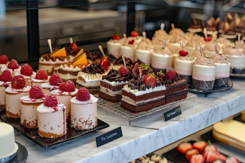 Small Cakes on Display at the Patisserie Counter Stock Illustration ...