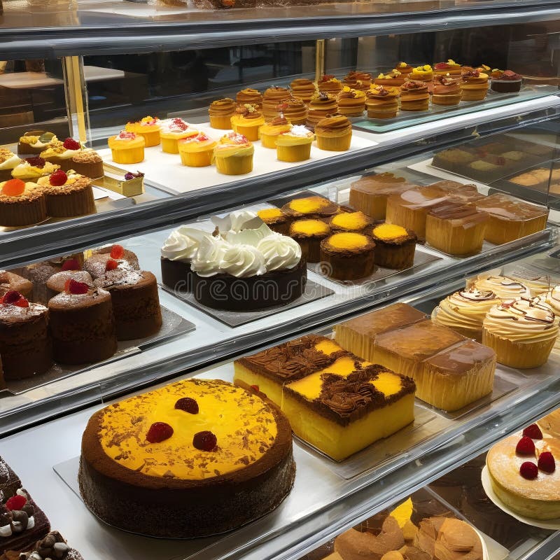 Small Cakes on Display at the Patisserie Counter. Stock Illustration ...