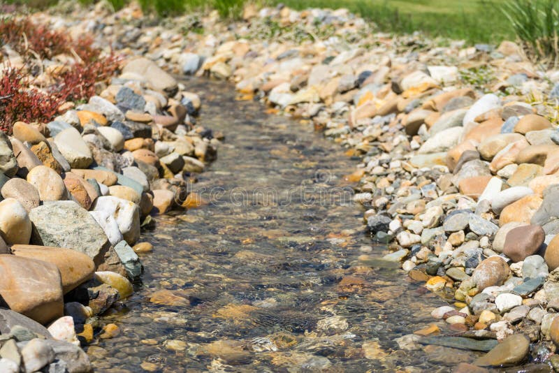 Small Calm Stream. Stream Surrounded by Rocks. Soft Focus. Stock Photo ...