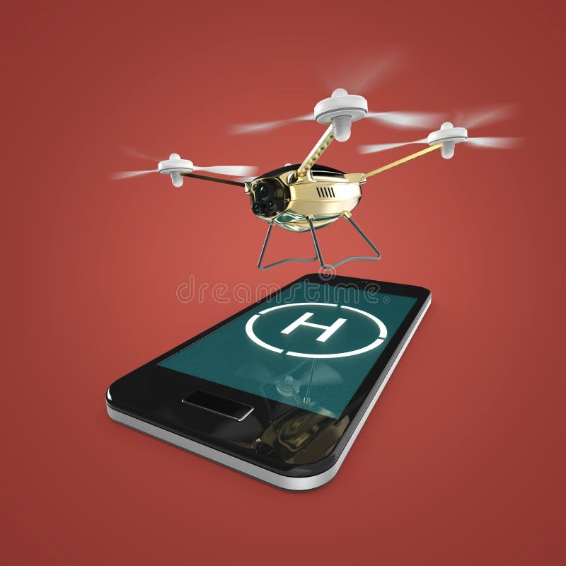 Small Camera Drone Hovering Above the Touchscreen of Mobile Smartphone ...
