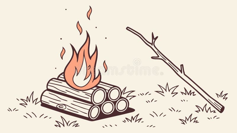 Small Campfire Burning Logs in a Simple Style Vector Design Generative ...
