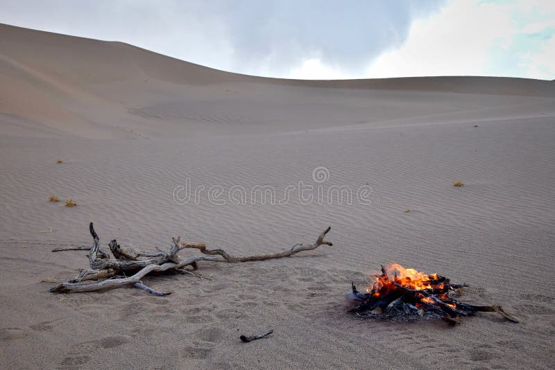 Campfire in the desert stock photo. Image of adventure - 14723990