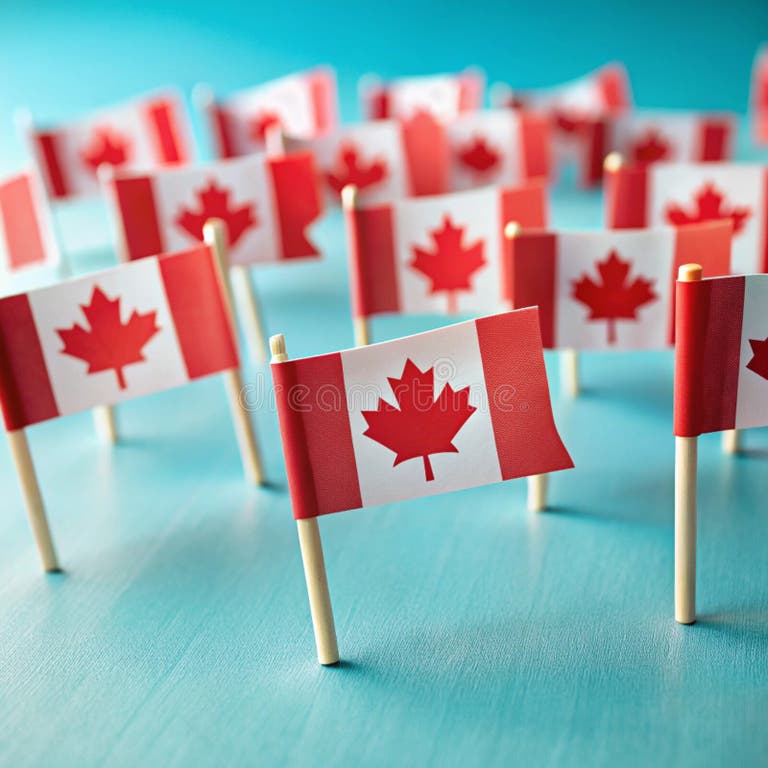 Small Canada Paper Flags on Light Blue Background with Space for Text ...