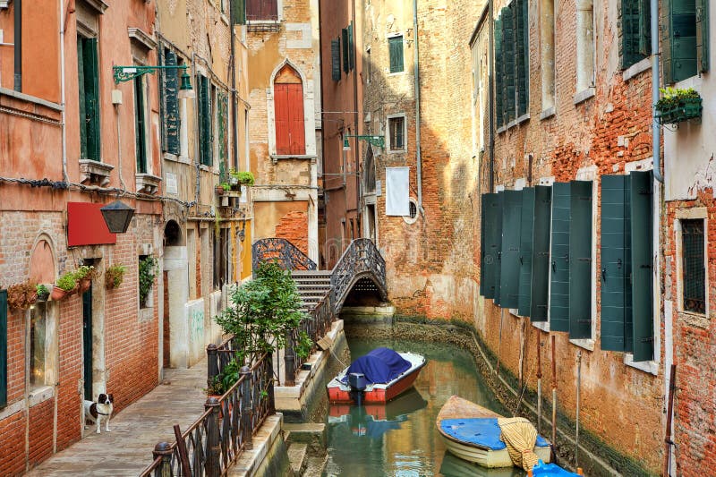 Small Canal among Buildings. Venice, Italy. Stock Photo - Image of site ...