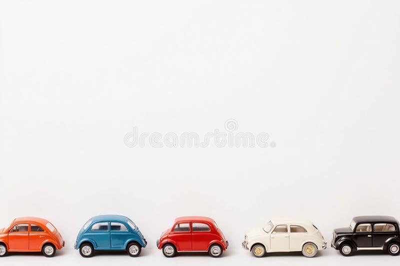 Small Car Models in Vibrant Colors are Strategically Arranged on a ...