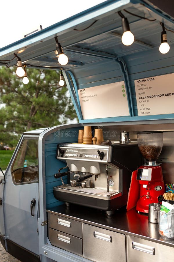 A Small Car from Which they Sell Coffee. the Coffee Machine is ...