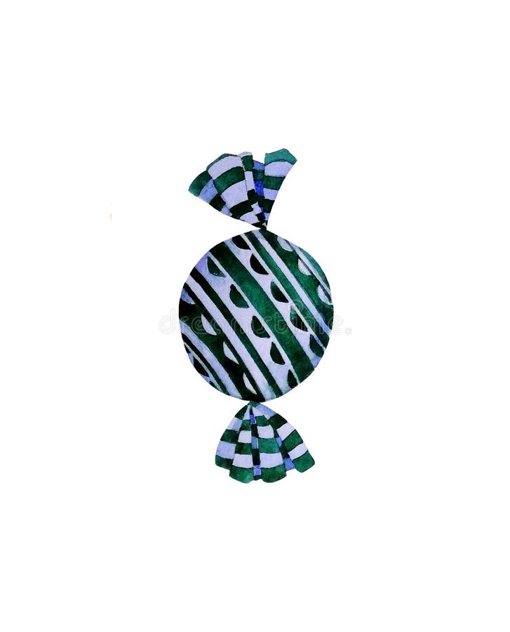 Mint Caramel in a Patterned Wrapper. Watercolor. Illustration. Stock ...